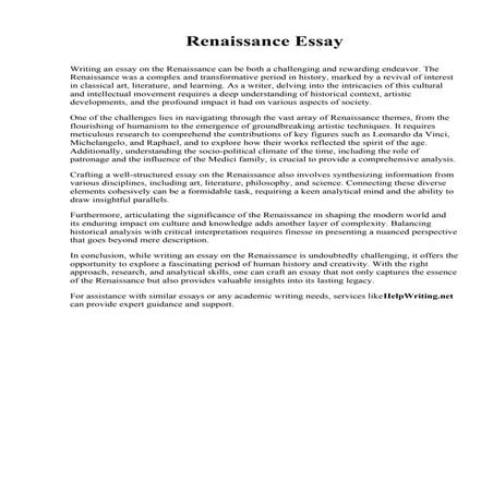 Renaissance Essay. Siena Heights University | PDF