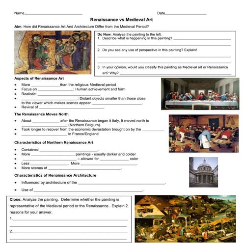 Renaissance vs. medieval art lesson handout | DOC
