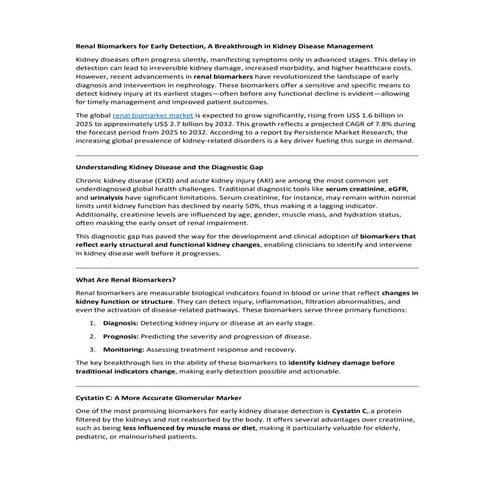 Renal Biomarkers for Early Detection, A Breakthrough in Kidney Disease ...