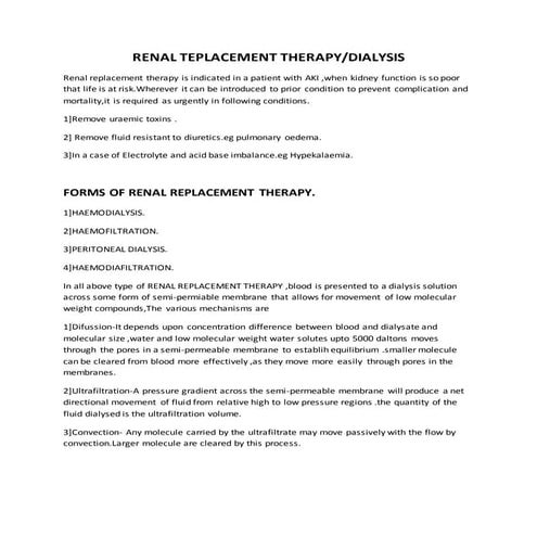 Renal teplacement therapy / Dialysis | PDF