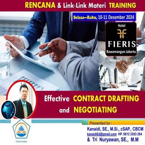 RENCANA + Link2 MATERI Training *Effective CONTRACT DRAFTING and NEGOTIATING*. | PDF