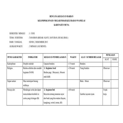 Rencana kegiatan harian | DOCX