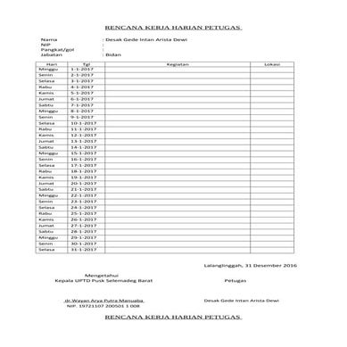 Rencana kerja harian petugas | DOC
