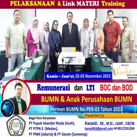 PEKLAKSANAAN + Link2 MATERI Training "(Ketentuan Terbaru) REMUNERASI & LTI Direksi & Komisaris ...