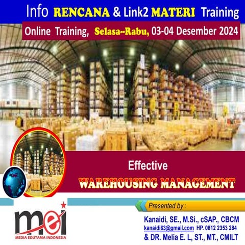 RENCANA + Link2 MATERI Training *Effective WAREHOUSING MANAGEMENT*. | PDF