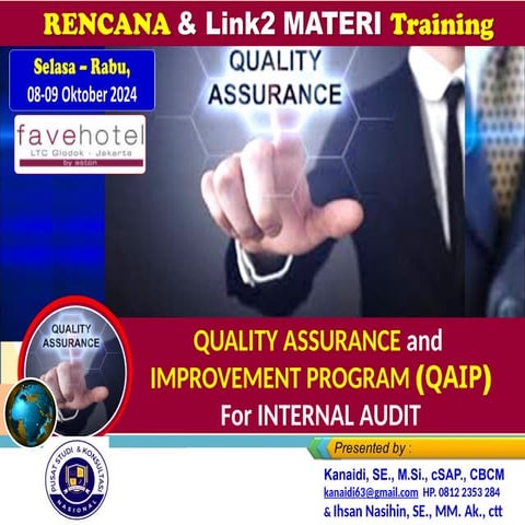 Rencana PELAKSANAAN + Link-Link MATERI Training_ "QUALITY ASSURANCE and ...