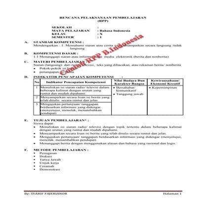 Contoh RPP SMA/MA Berkarakter (B.Indo, B. Ingg, Sosiologi) | PDF