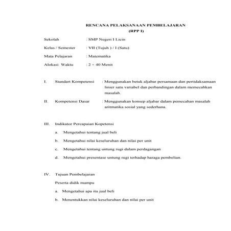 Rencana pelaksanaan pembelajaran | DOC