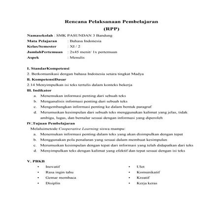 KD 2.14_RPP SMK XI-Bahasa Indonesia | DOCX
