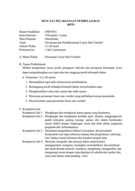 Rencana Pelaksanaan Pembelajaran Pola Bilangan | PDF