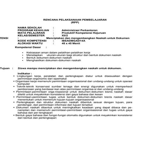 Rencana pelaksanaan pembelajaran | DOCX