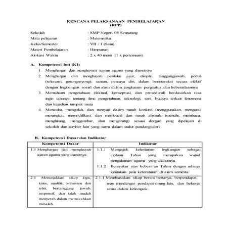 Rencana pelaksanaan pembelajaran himpunan | DOCX