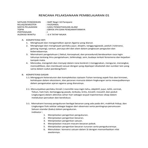 Rencana pelaksanaan pembelajaran 01 | DOCX