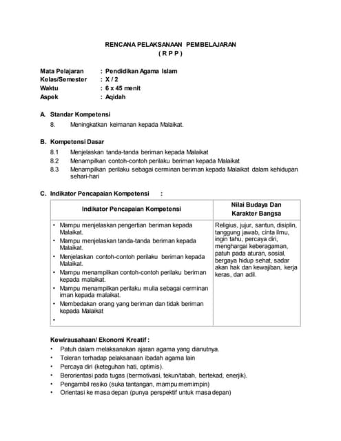 Contoh rpp pai sd kelas 4 kurikulum 2013 | PDF