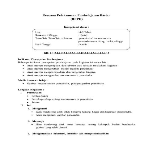 Rencana pelaksanaan pembelajaran harian | PDF