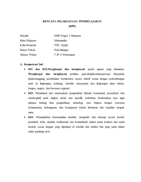 Rpp discovery learning barisan aritmatika smp kelas 8 | PDF