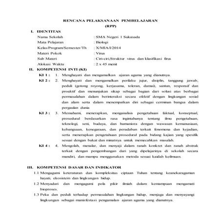 Rencana pelaksanaan pembelajaran (RPP) virus | DOCX