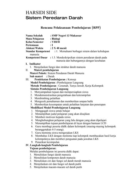 Rencana Pelaksanaan Pembelajaran (RPP): Sistem Pernapasan | DOC