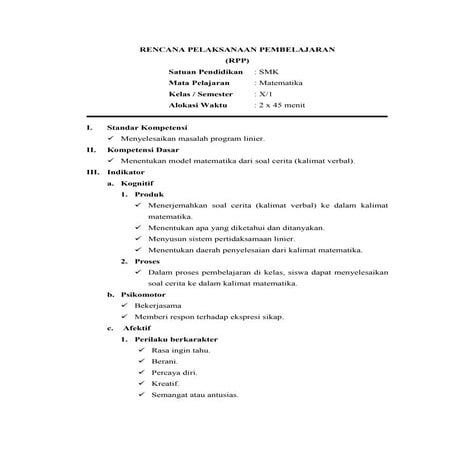 RPP SMK Program Linier | DOCX