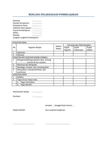 Format RPP Kurikulum 2013 Perubahan | PDF