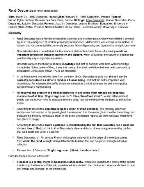 The concept of Rationalism and Rene Descartes | PPTX