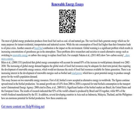 Renewable Energy Essays | PDF