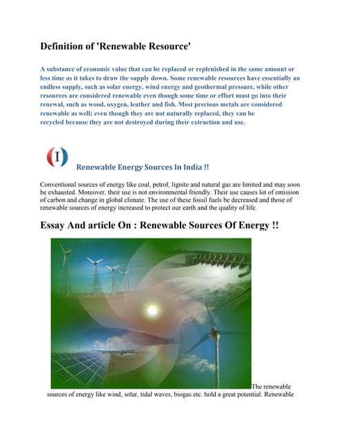 Energy: Renewable and non-renewable sources of energy | PPT