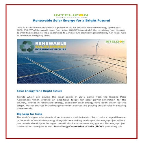 Renewable solar energy for a bright future! - Intelizon | PDF