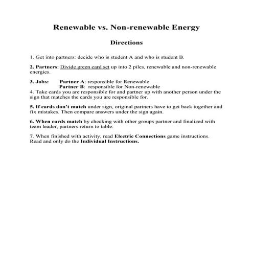Renewable vs non renewable energy card game directions | PDF