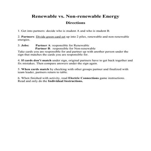 Renewable vs non renewable energy card game directions | DOCX