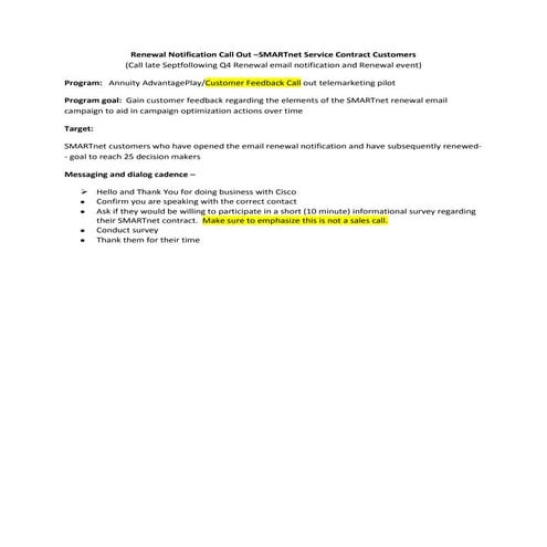 Renewals survey call center script 10.3 | DOCX