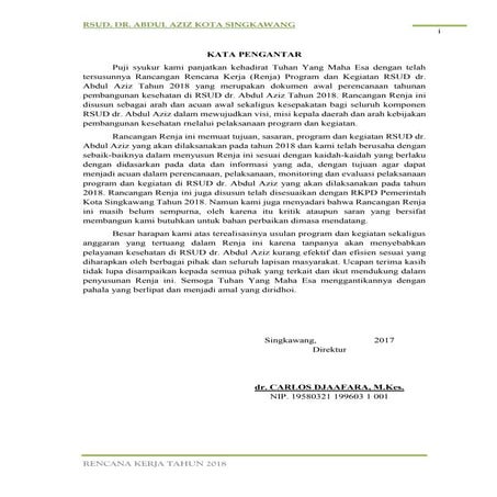 Rencana Kerja (RENJA) RSUD dr. ABDUL AZIZ Tahun 2018 | PDF