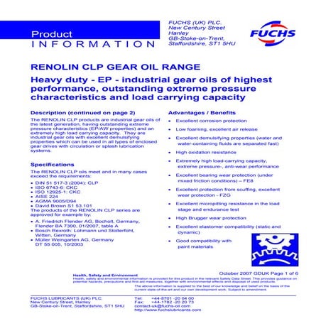 Renolin clp gear oil range | PDF