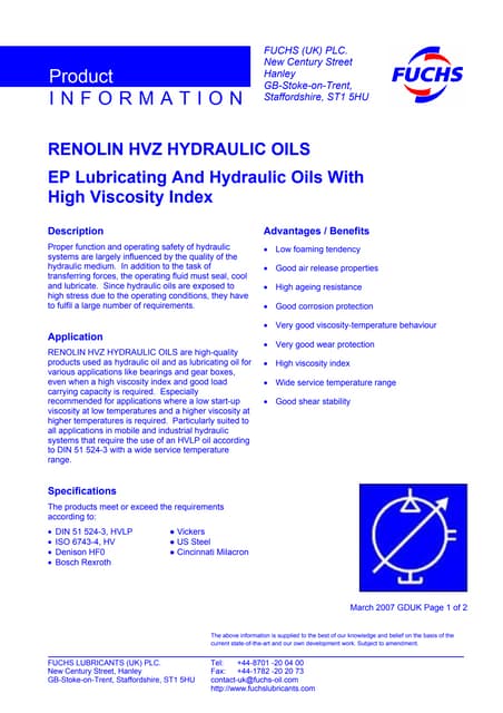 Renolin hv range | PDF