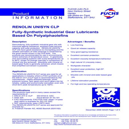 Renolin unisyn clp range | PDF