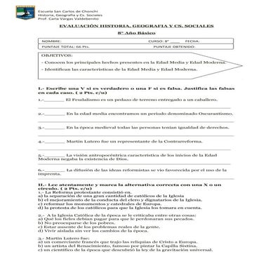Prueba E.Media y Moderna 8° año | DOC