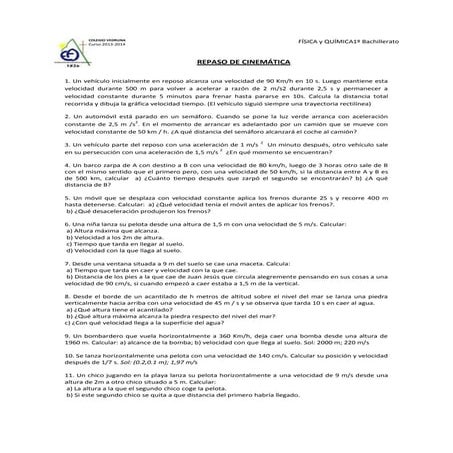 Ejercicios repaso cinematica | DOC