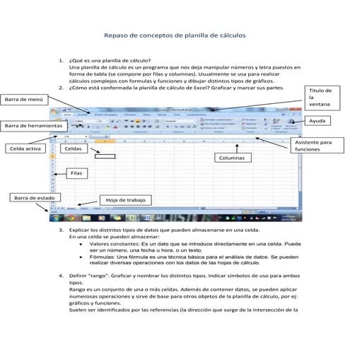 Conceptos de planilla de cálculos | DOCX | Computing | Technology & Computing