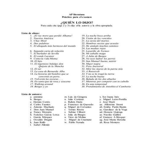 Repaso de las obras y autores AP Literatura y Cultura | DOCX