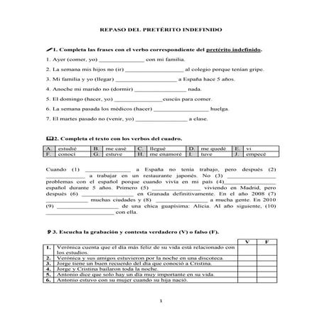 Repaso del pretérito indefinido | PDF