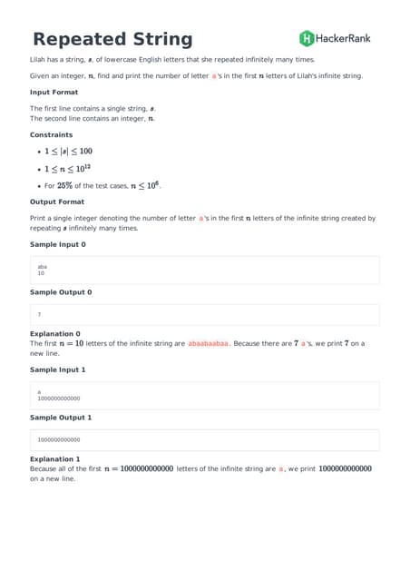HackerRank Repeated String Problem | PDF HackerRank Repeated String Problem | PDF