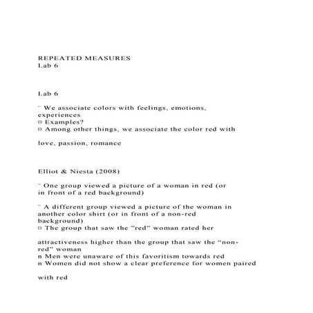 REPEATED MEASURESLab 6Lab 6¨ We associate colors.docx