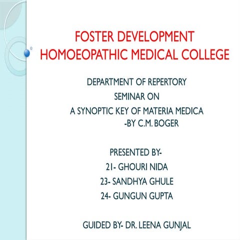 Boger synoptic key by doctor Cyrus Maxwell boger | PPTX