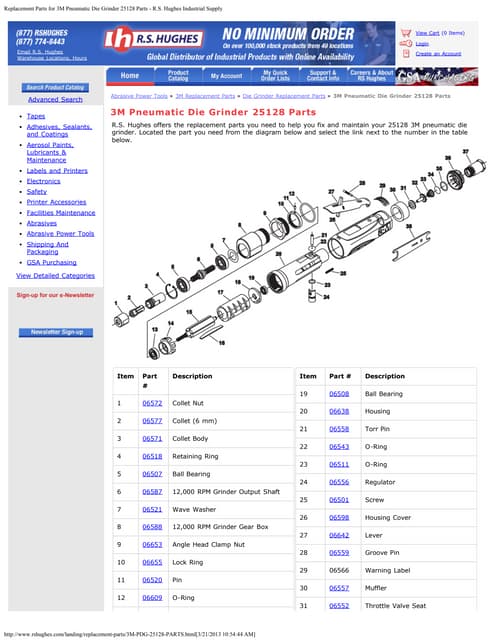 Replacement parts for 3 m pneumatic die grinder 25126 parts | PDF