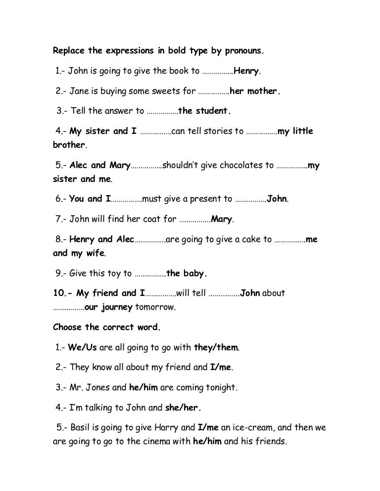 Replace The Expressions In Bold Type By Pronouns replace-the-expressions-in-bold-type-by-pronouns
