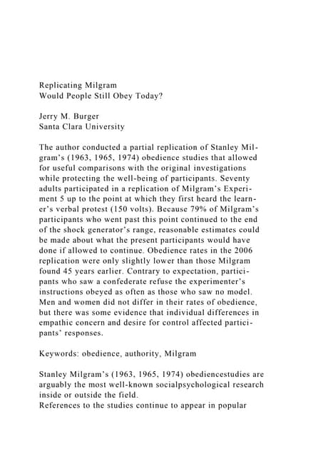 Famous Experiment with Electricity: Milgram Experiment | PPT