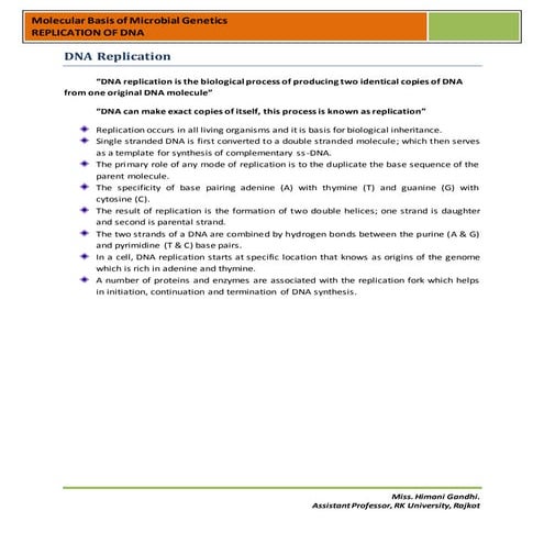 Replication of dna | DOCX