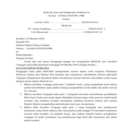 Replik dalam perkara perdata | DOCX