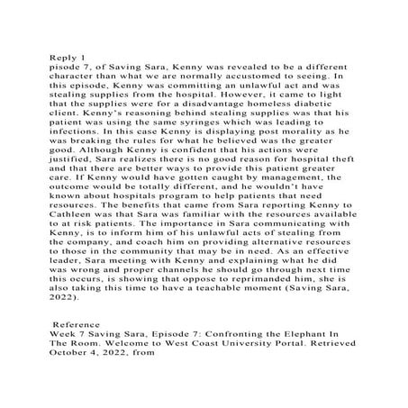 Reply 1pisode 7, of Saving Sara, Kenny was revealed to be a diff | DOCX