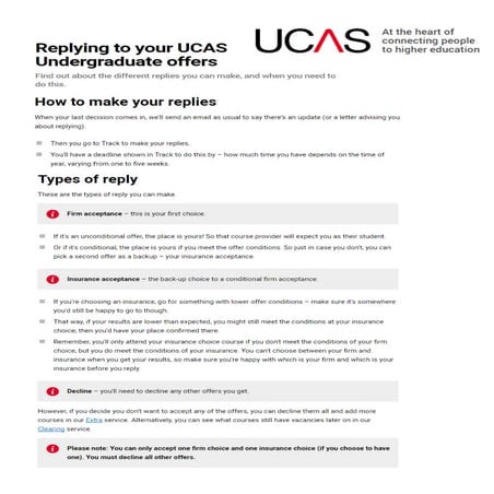 Replying to your UCAS offers | PDF | Undergraduate Education | College Education